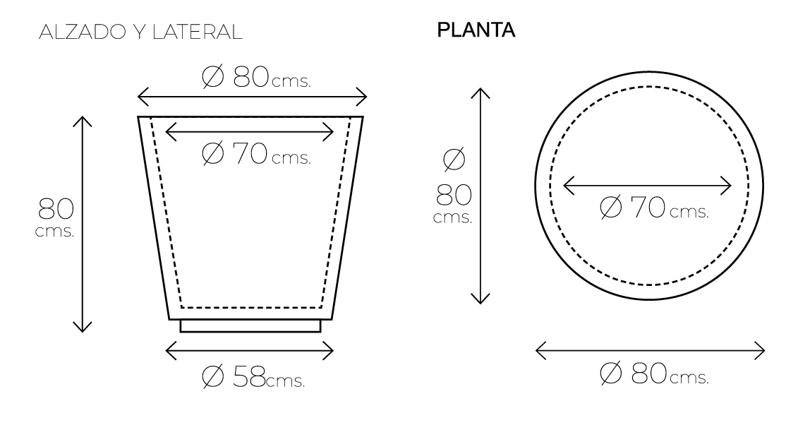Jardinera Hormigón Cónica Modelo Guadalquivir - Equipamientos Mohedano